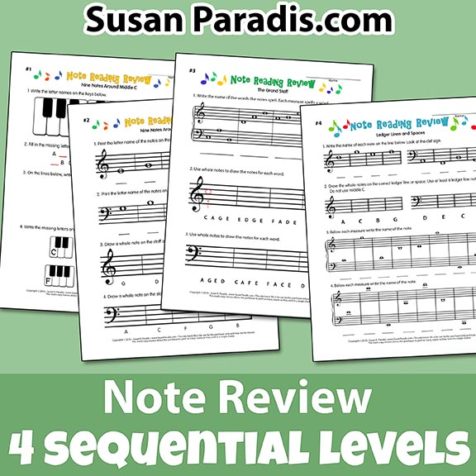 Note Reading Review Level 1 - Susan Paradis Piano Teaching Resources